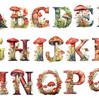 Watercolor Mushroom Alphabet, Mushroom Theme Letters Numbers Mushroom ...