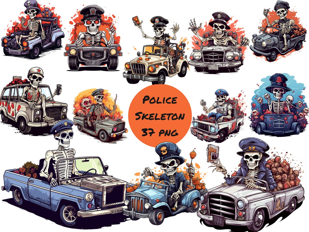 Police Skeletons Clipart, Halloween Clipart, Scrapbook, Invitations ...