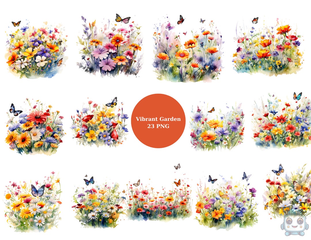 23 Vibrant Garden Watercolor Clipart, Spring Garden, PNG Digital Files ...