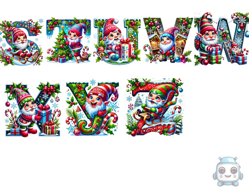 Cute Winter Gnome Alphabet Watercolor Clipart, Christmas Clipart, PNG ...