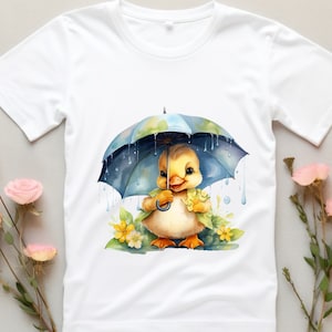 17 Baby Ducks in Rain Watercolor Clipart, Cute Ducklings, PNG Digital ...