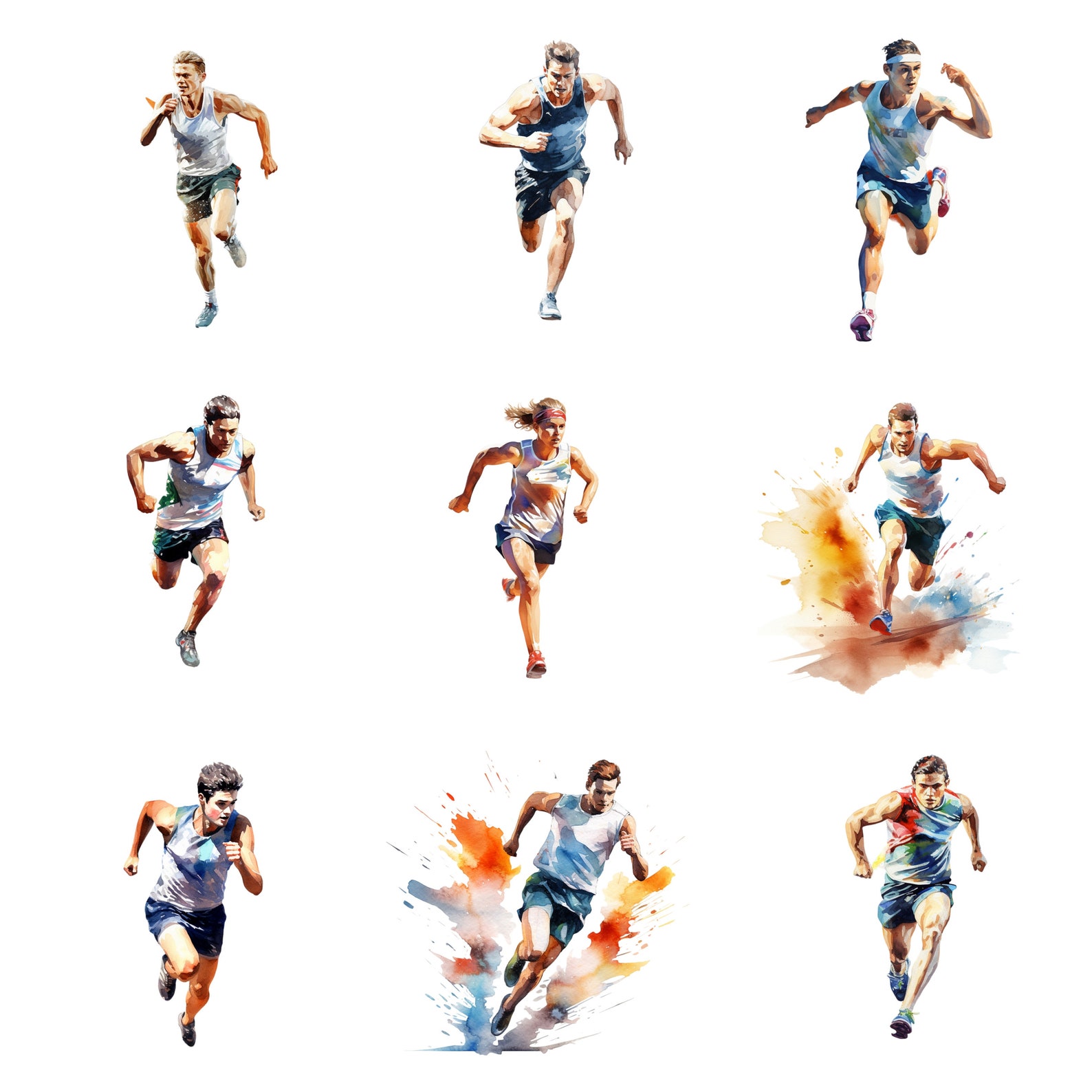 30 Track Runners Watercolor Clipart, Athletics Clipart, Sports Clipart ...