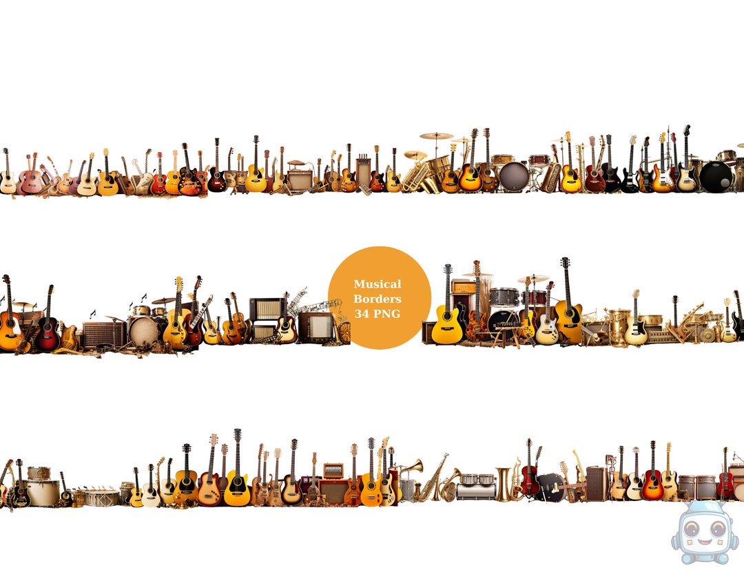 34 Musical Borders Watercolor Clipart, Instrument Clipart, PNG ...