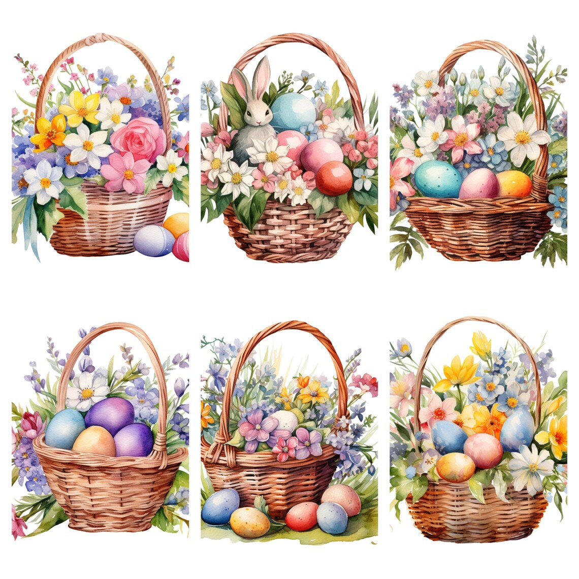 32 Easter Baskets Watercolor Clipart, Easter Clipart, PNG Individual ...