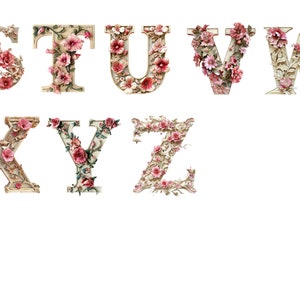 Watercolor Pink and Red Flowers Alphabet Clipart, Floral PNG Individual ...
