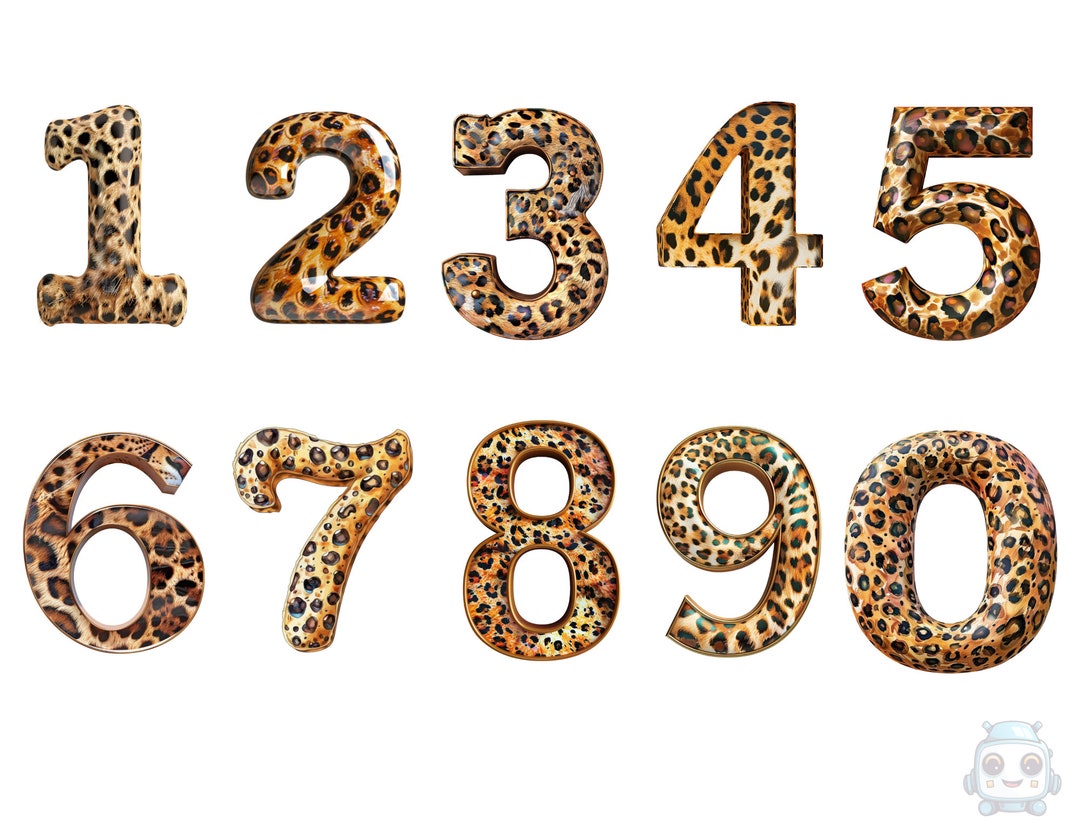 Watercolor Cheetah Numbers Clipart, PNG Individual Images on ...