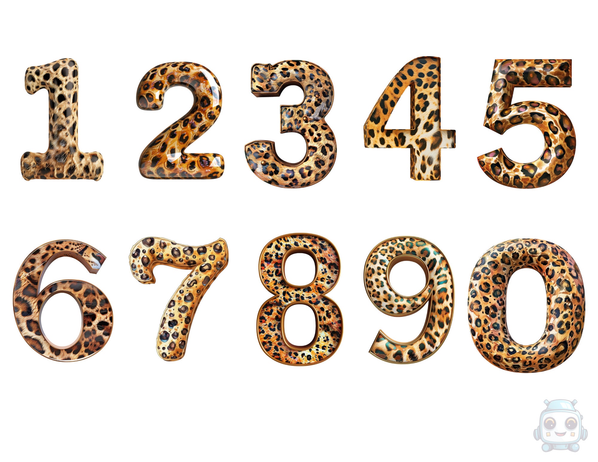 Watercolor Cheetah Numbers Clipart, PNG Individual Images on ...