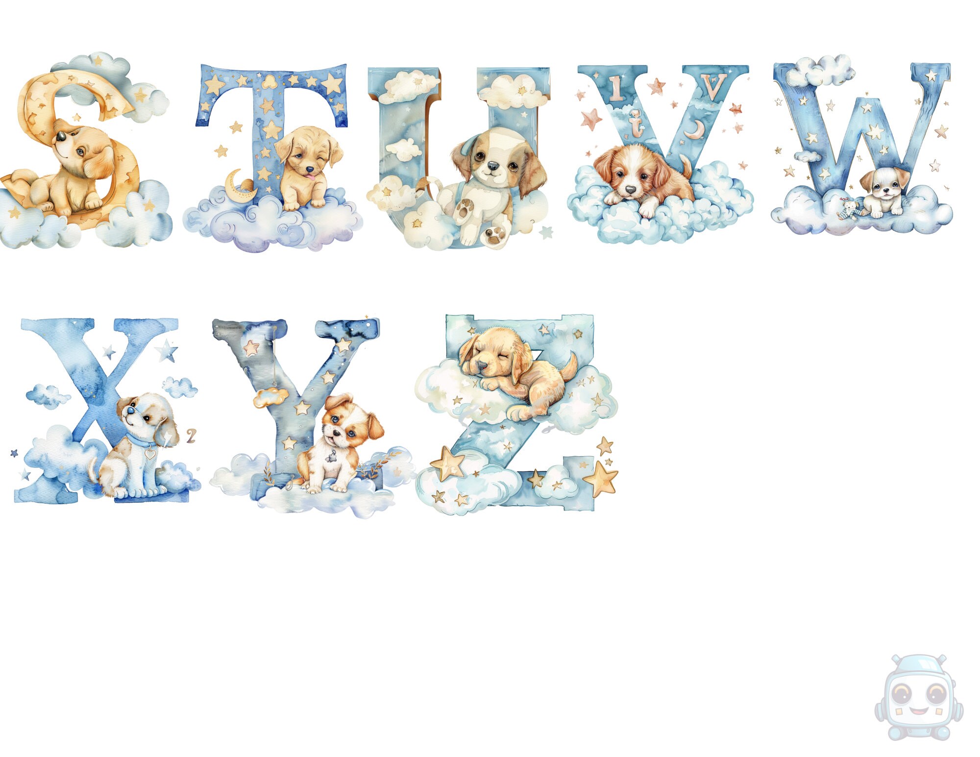 Watercolor Baby Dog Alphabet Clipart, PNG Individual Images on ...