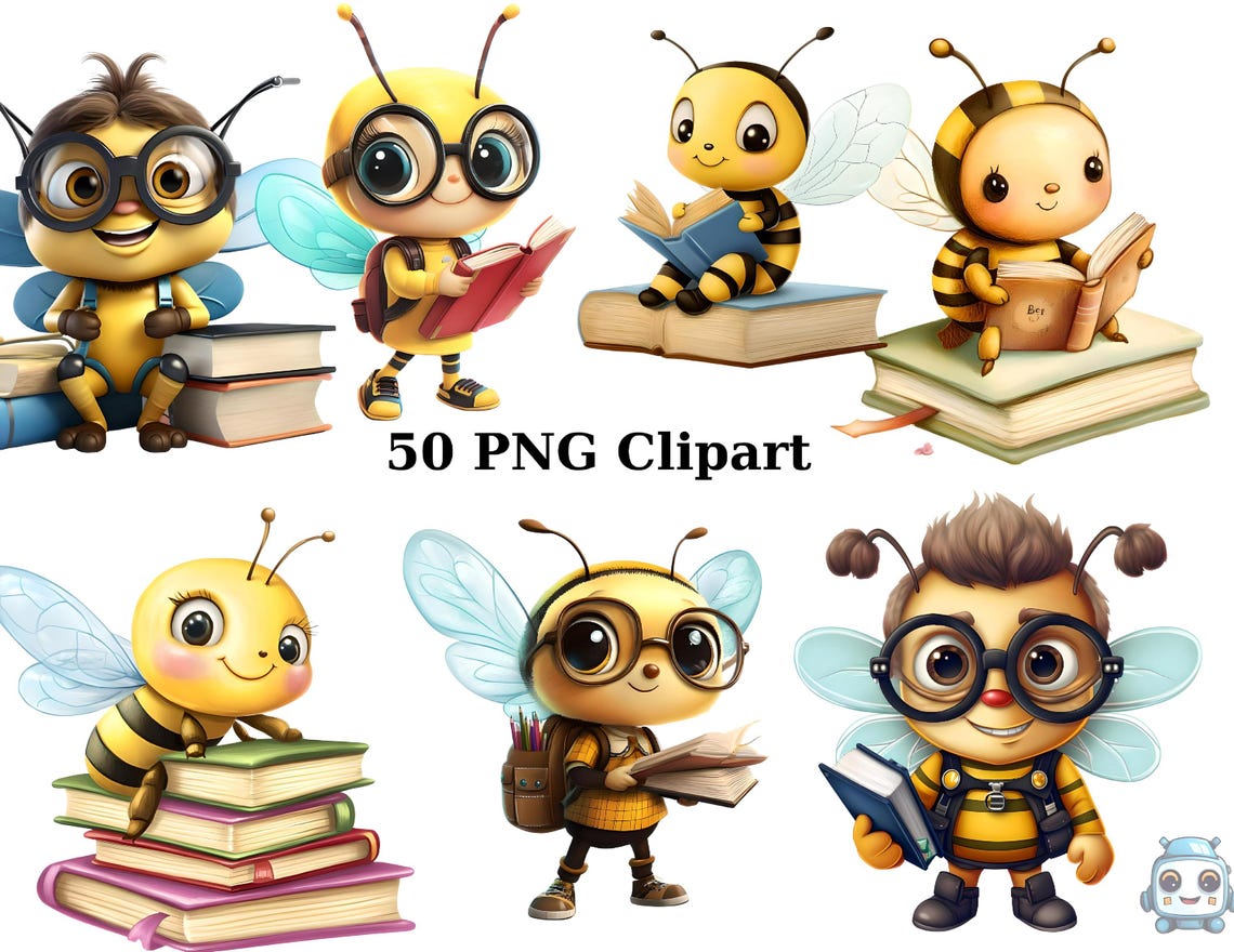 50 Preschool Bees Clipart, School Clipart, Adorable School Bees, PNG ...