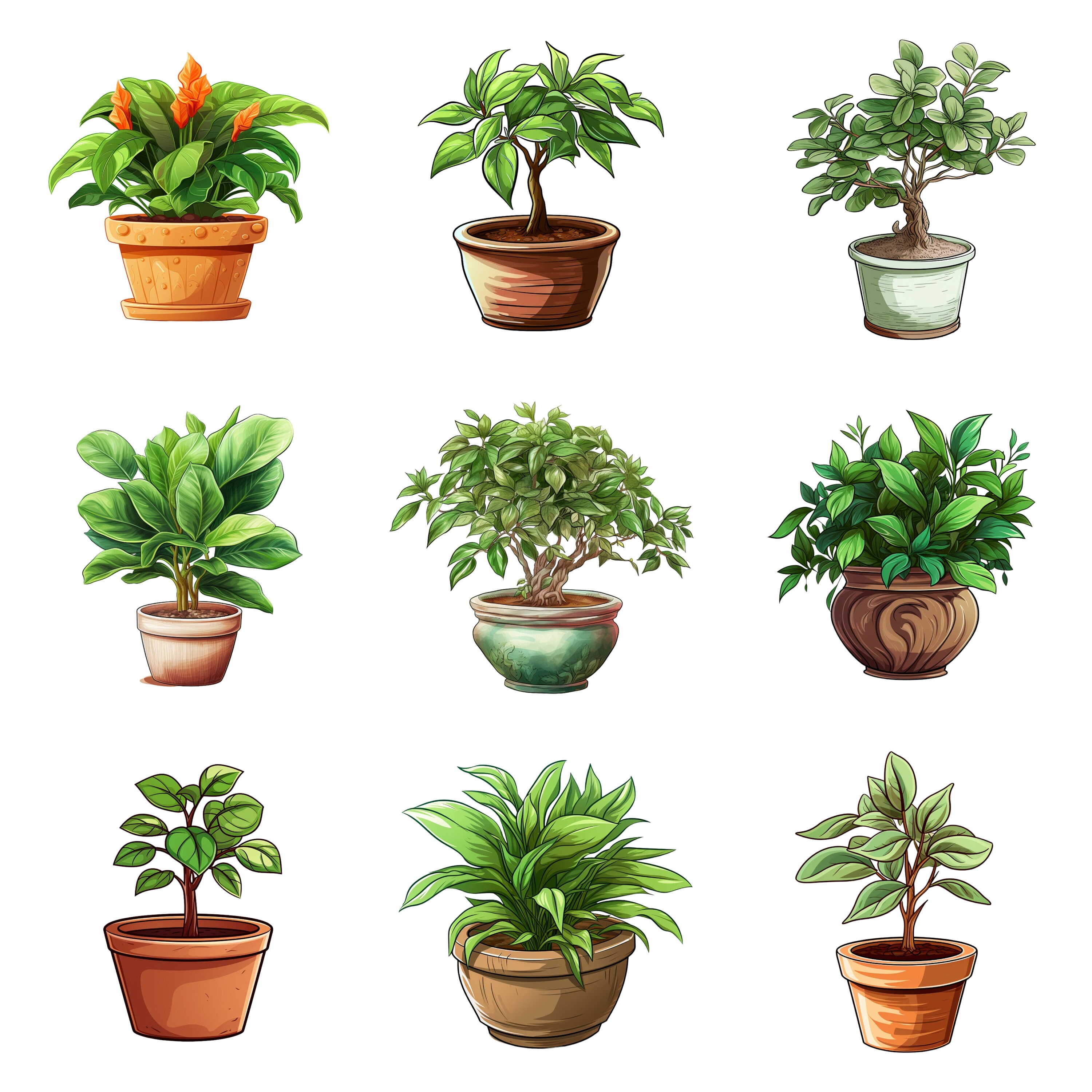 Plant in Pots Clipart PNG Digital Files on Transparent - Etsy