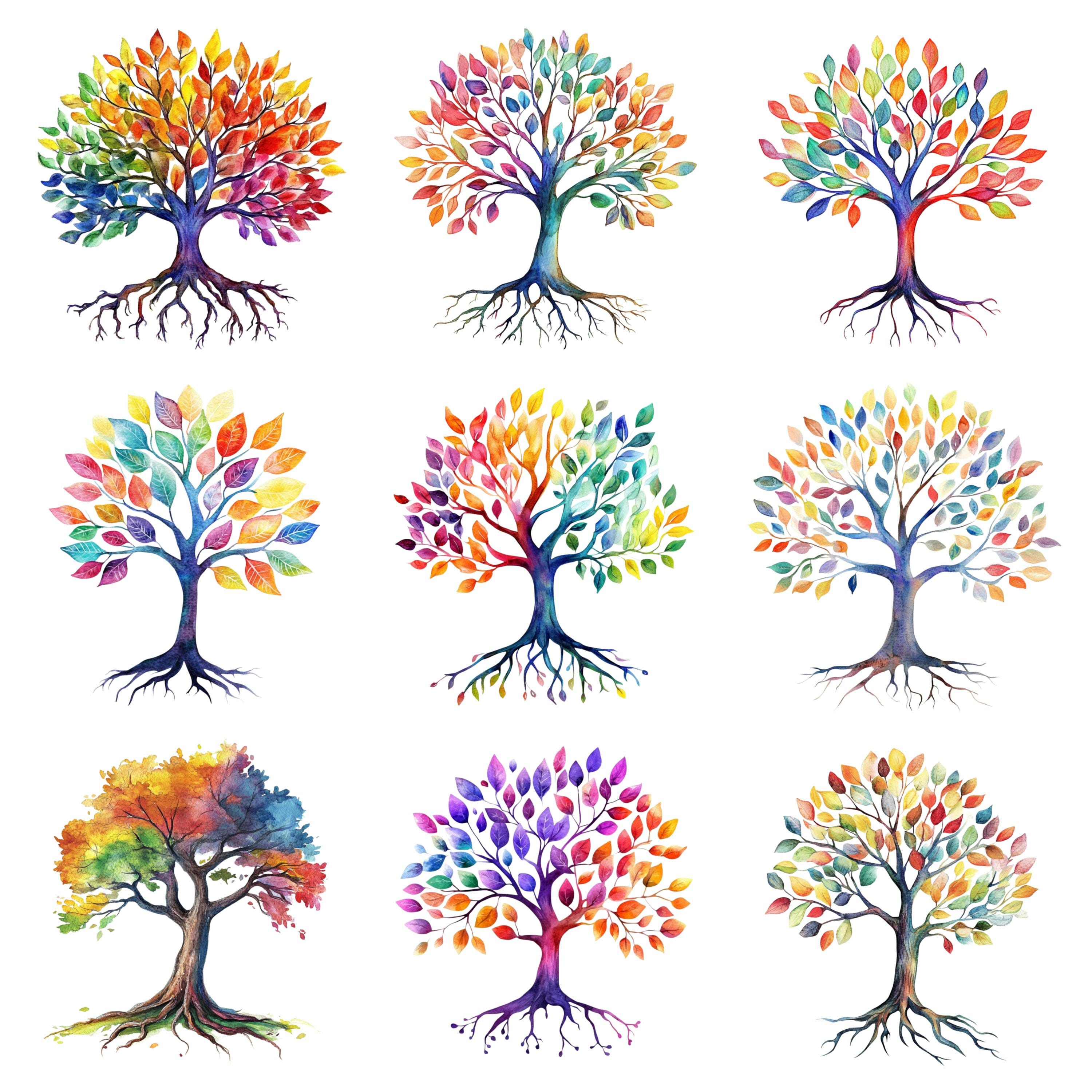 Colorful Tree Clipart Collection, 27 PNG Images, Perfect for Eco-themed ...
