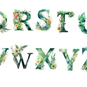 Watercolor Floral Green Alphabet Clipart , Floral Alphabet, Transparent ...