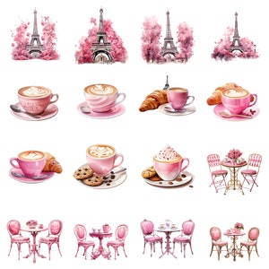 43 Watercolor Cafe in Paris Clipart, Paris, Cafe, PNG Individual Images ...