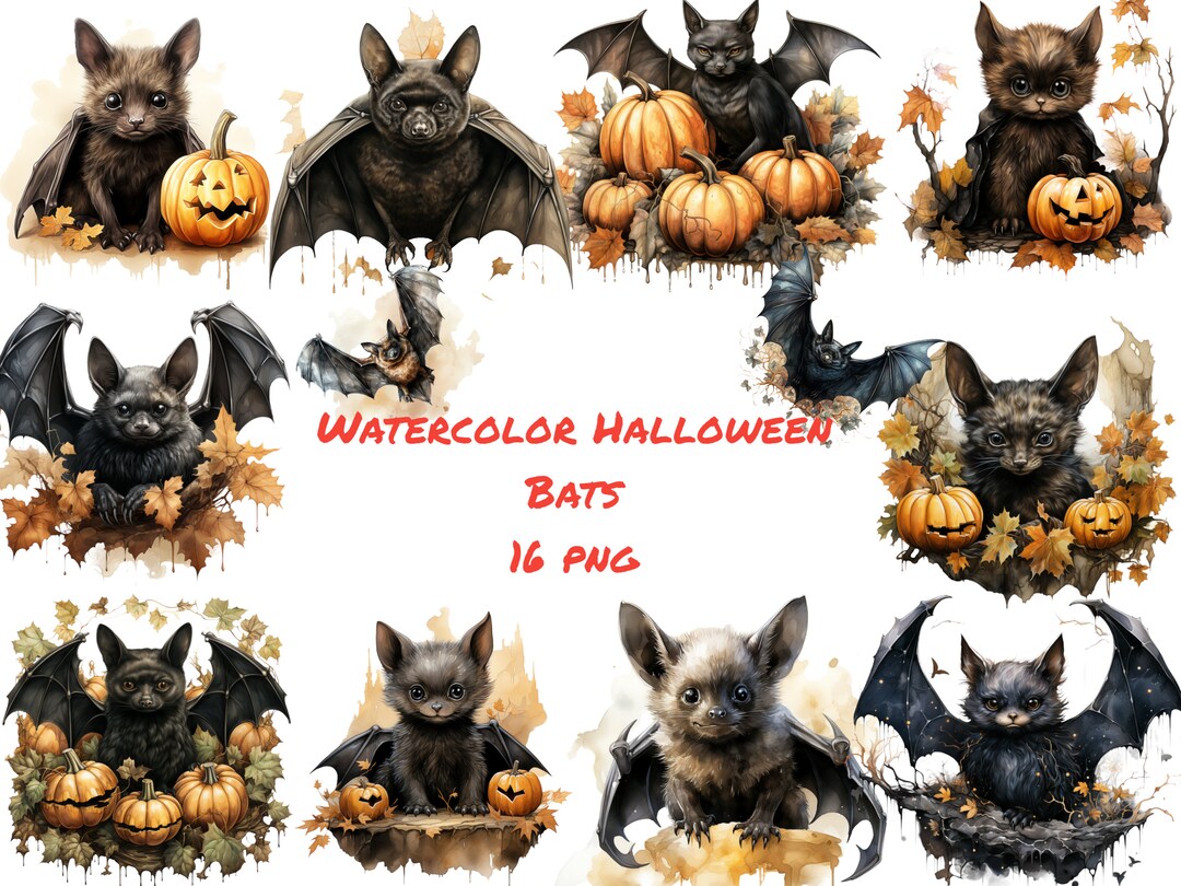 Watercolor Bats Clipart PNG Digital Files on Transparent Background ...