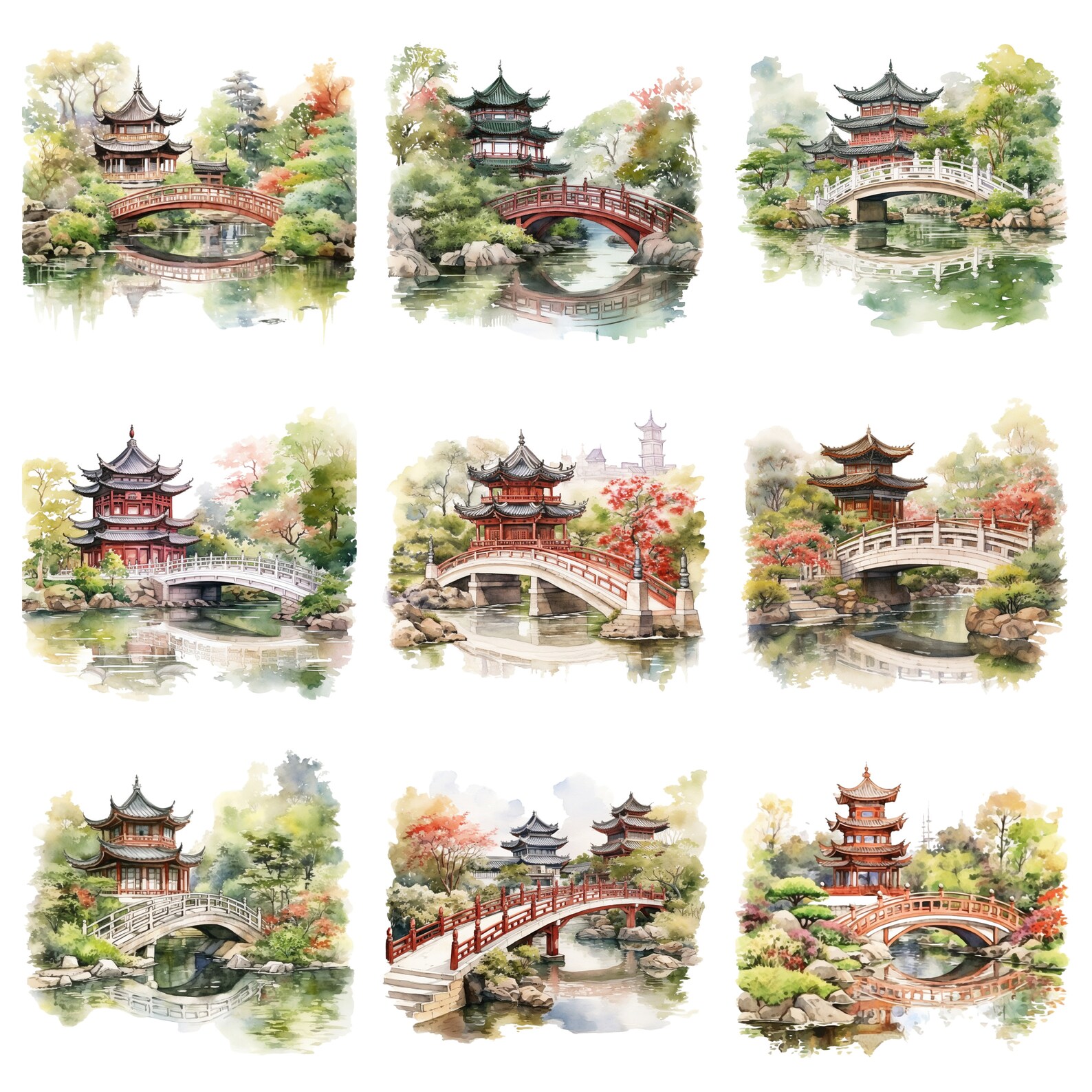 35 Chinese Architecture Watercolor Clipart, China Clipart, PNG ...