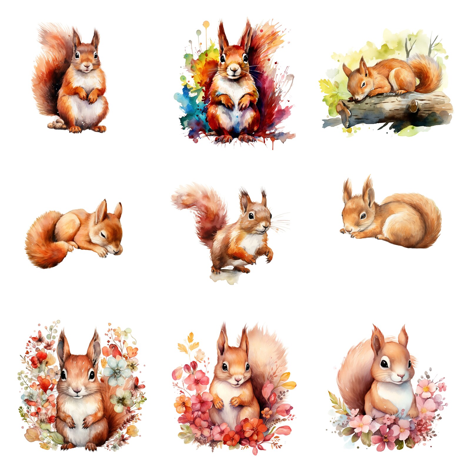 Watercolor Squirrels Clipart, PNG Digital Files on Transparent ...