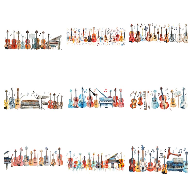 46 Musical Borders Watercolor Clipart, Instruments Clipart, PNG ...