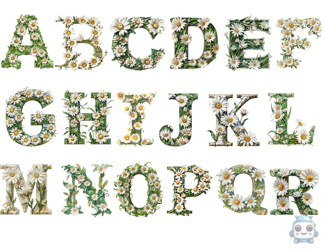 Daisy Flower Alphabet, Letters Png, Alphabet Png, Instant Download for ...