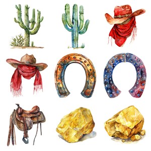Watercolor 38 Western Clipart, Texas Cowboy, PNG Individual Images on ...