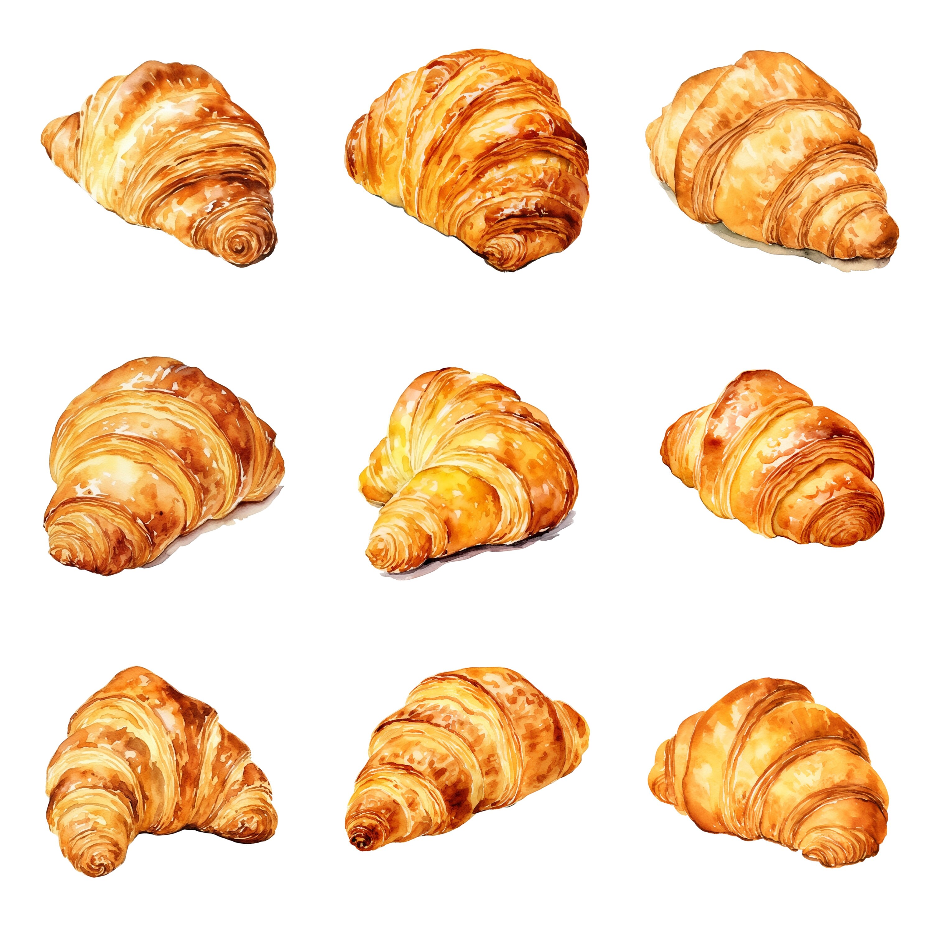 32 Fresh Croissants Watercolor Clipart, Pastry Clipart, Food Clipart ...