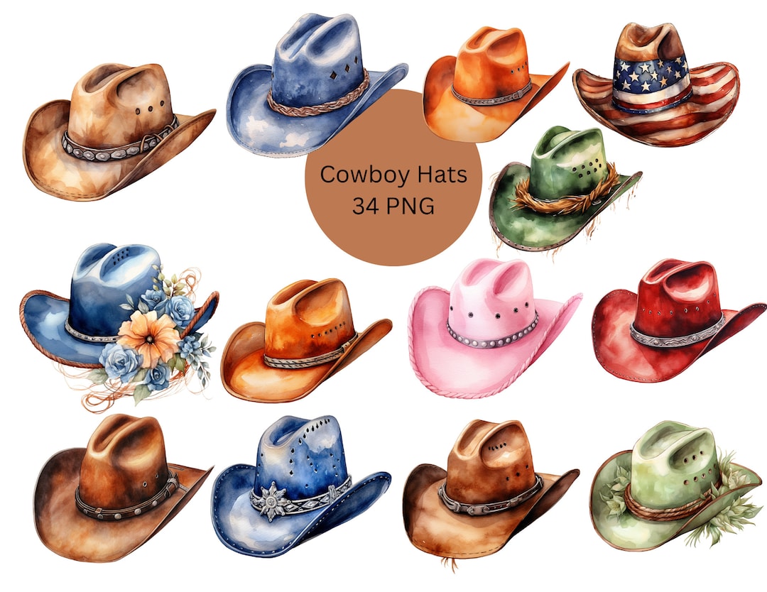 Watercolor Cowboy Hats Clipart, PNG Digital Files on a Transparent ...