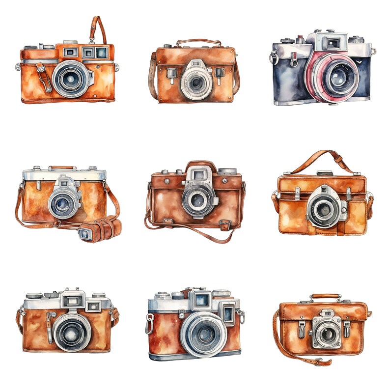 32 Retro Cameras Watercolor Clipart, Photography Clipart, PNG ...