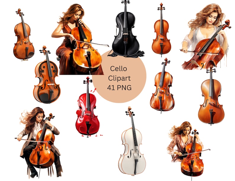 Cellos Clipart, PNG Digital Files on Transparent Background ...