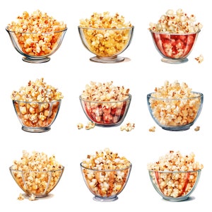 Watercolor Popcorn Clipart, PNG Individual Images on Transparent ...