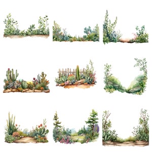 Watercolor Bush Borders Clipart, PNG Digital Files on Transparent ...