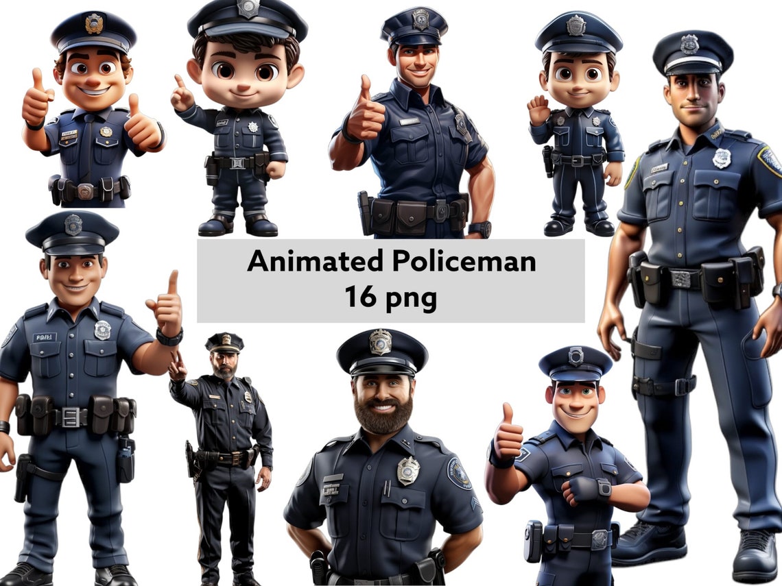 Policeman Animated Clipart, PNG Digital Files on a Transparent ...