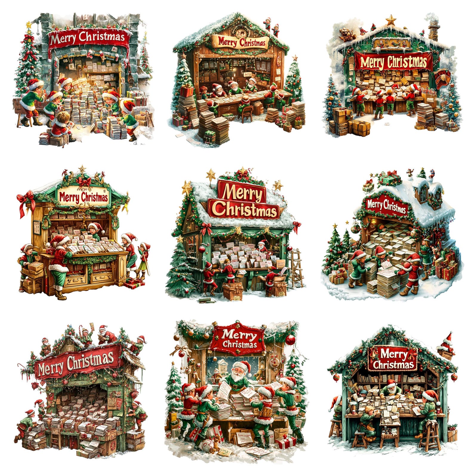 27 Santa's Mailroom With Merry Christmas Sign Watercolor Clipart ...