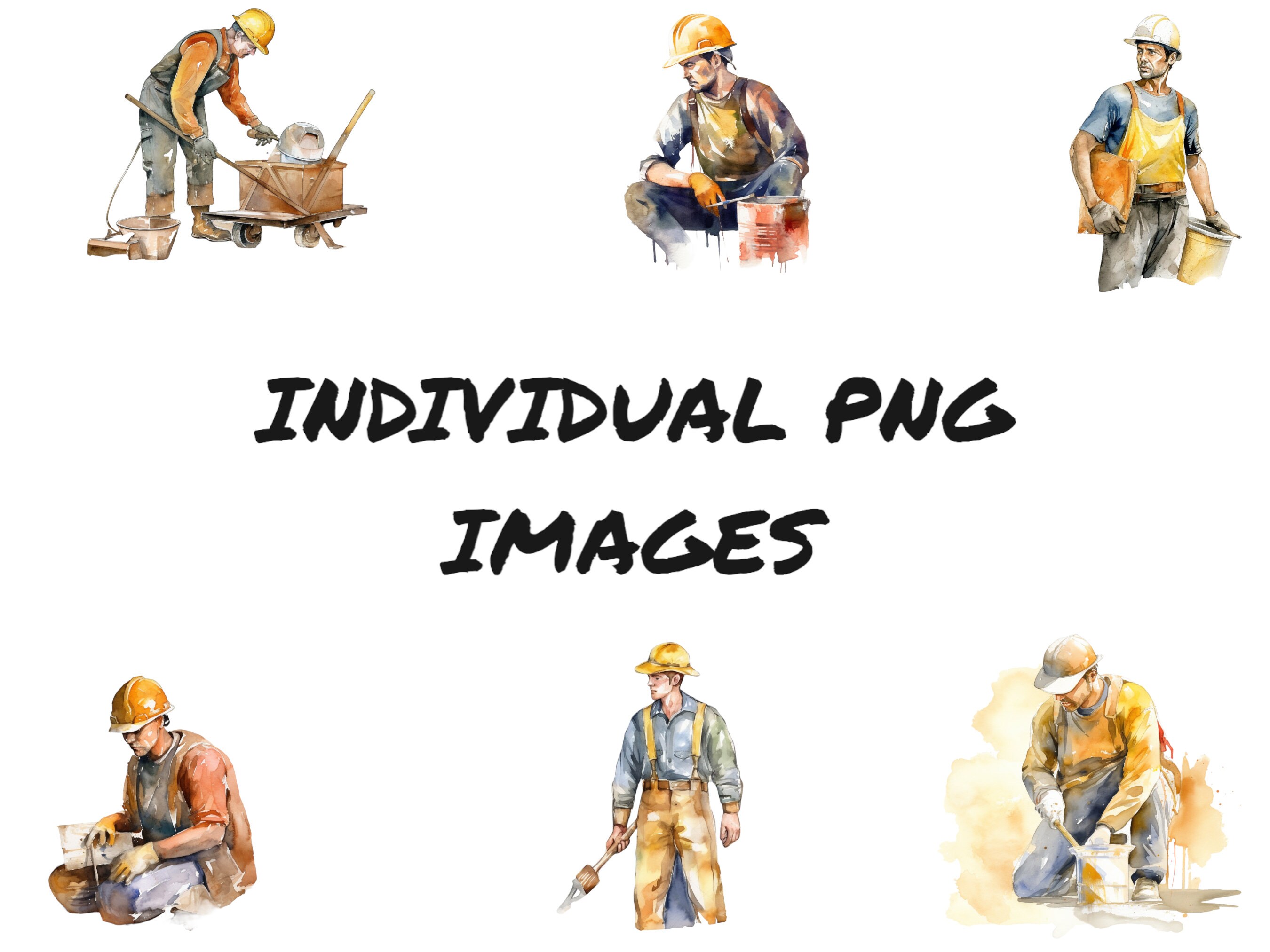 Watercolor Construction Workers Clipart PNG Digital Files on - Etsy