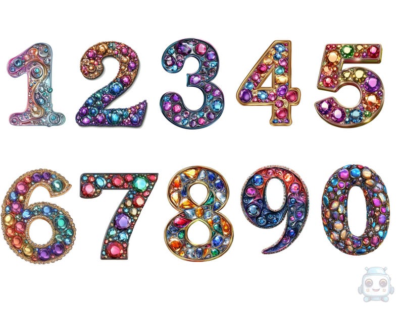 Gemstone Numbers Clipart - Luxury Crystal Numbers Png, Instant Download ...