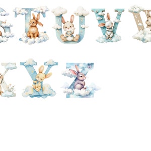 Rabbit and Clouds Alphabet Watercolor, Giraffe Letters, Transparent ...