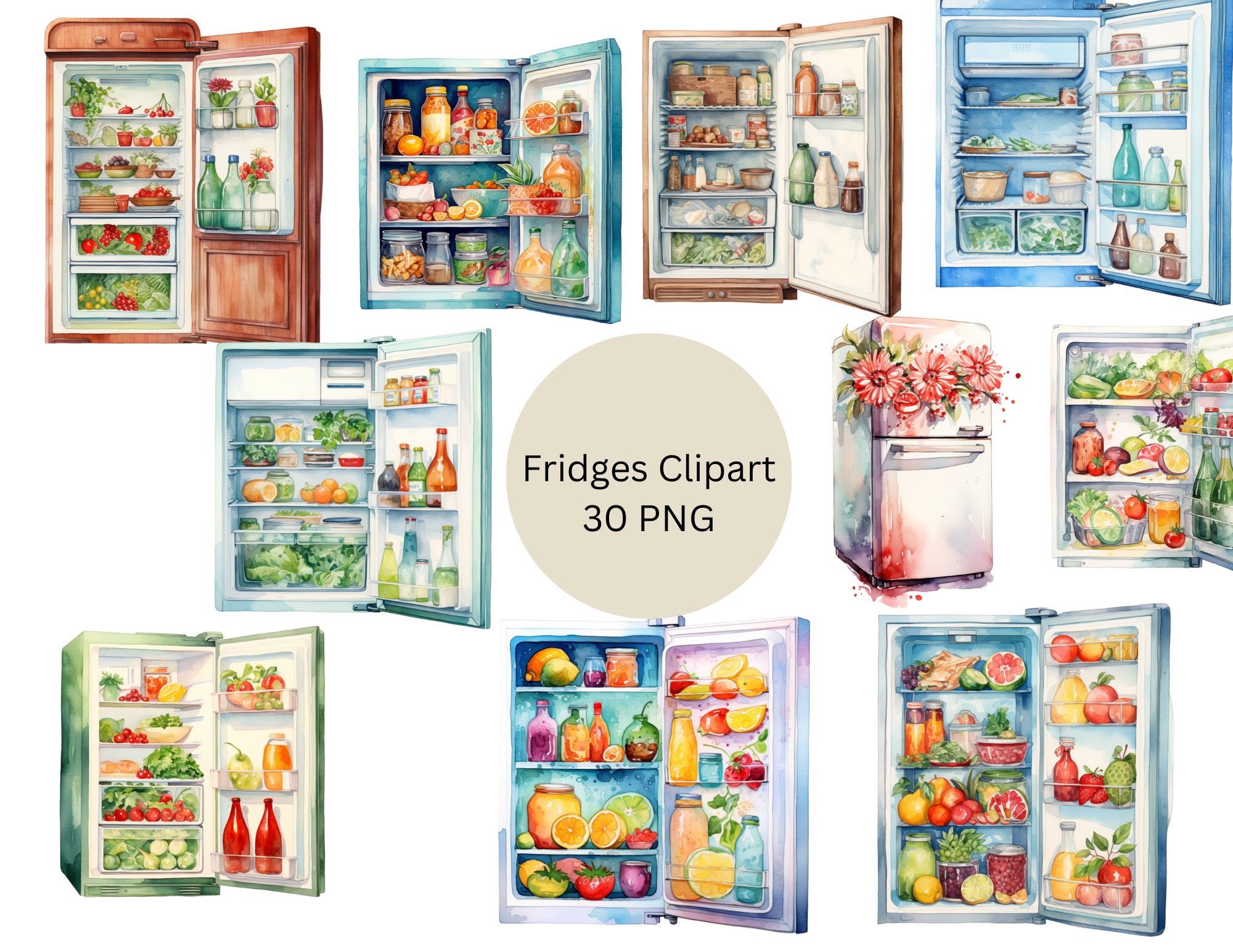 Watercolor Fridges Clipart PNG Digital Files on Transparent - Etsy