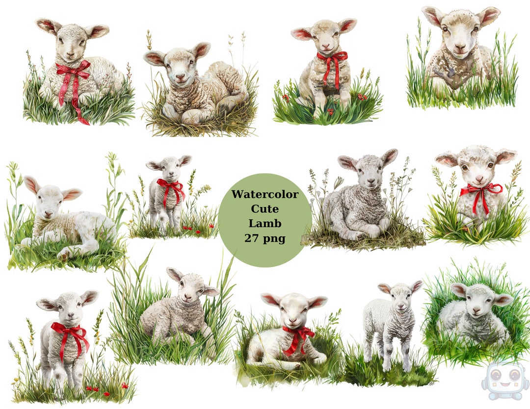 Watercolor Lamb Clipart, PNG Digital Files on a Transparent Background ...