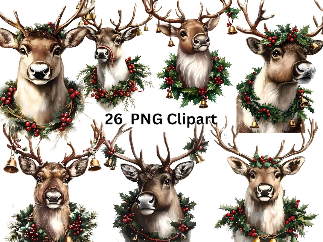 26 Christmas Reindeer Clipart, Christmas Clipart, PNG Individual Images ...