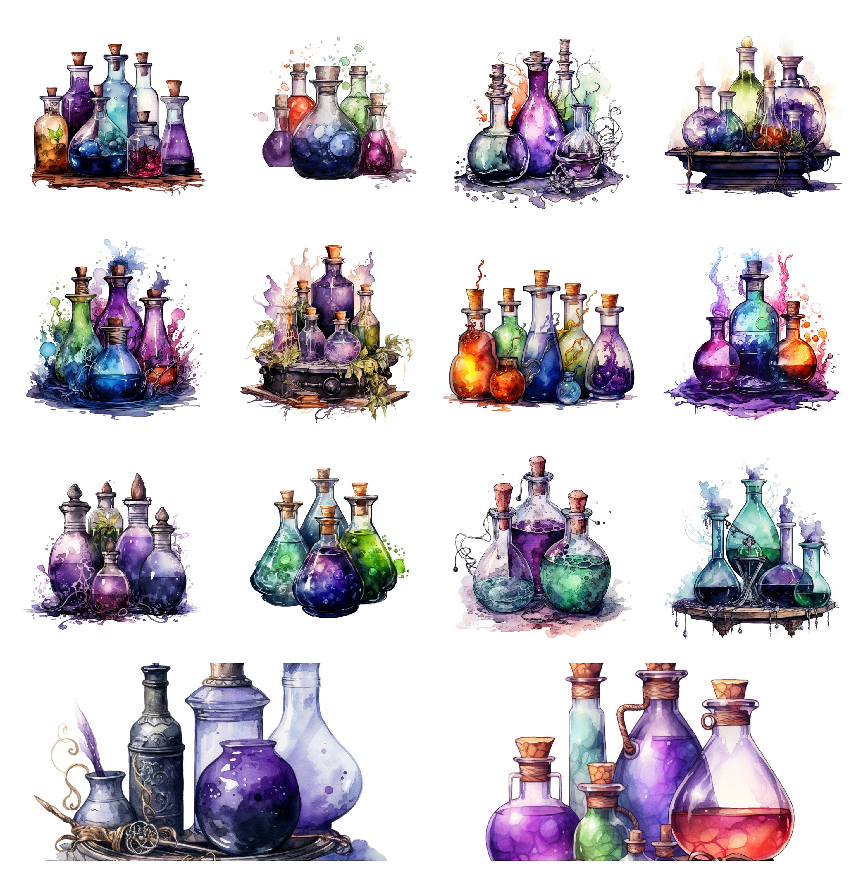 Watercolor Witch Potion Clipart, PNG Digital Files on Transparent ...