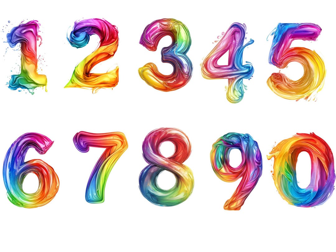 Vibrant Swirl Rainbow Numbers Clipart - Colorful Artistic Numerals PNG ...
