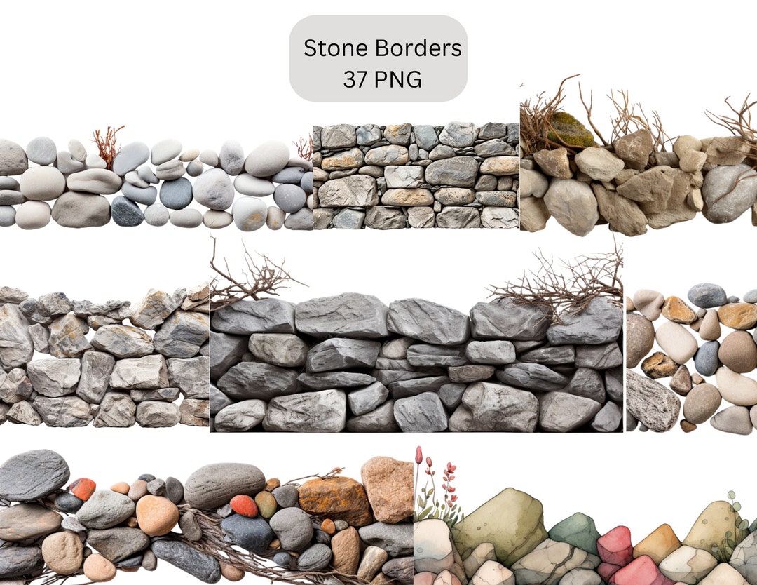 Watercolor Stone Borders Clipart, PNG Digital Files on Transparent ...