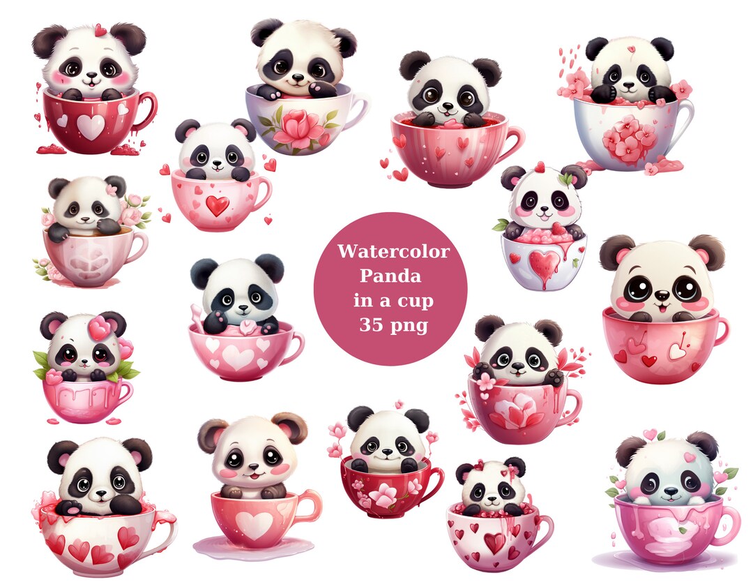 Panda in a Cup, Valentine's Day, Clip Art Graphics in PNG for ...