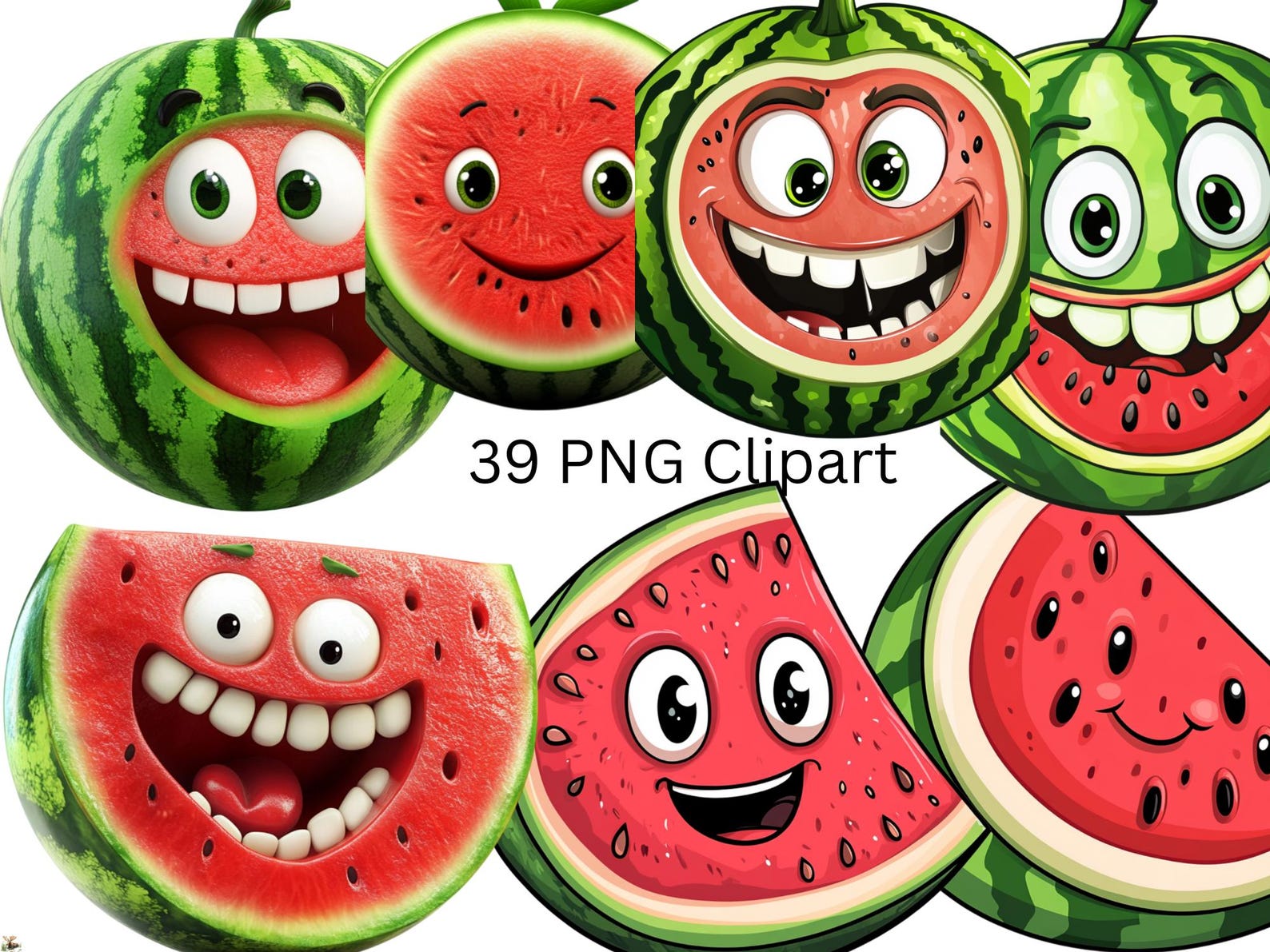 38 Funny Watermelons Clipart, PNG Individual Images on Transparent ...