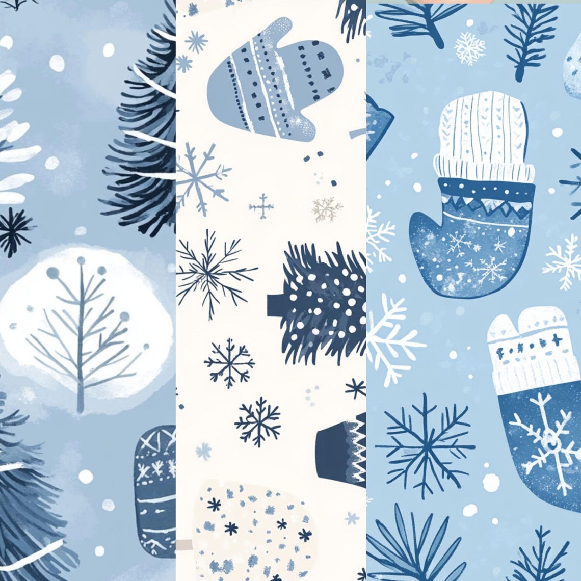 Winter Trees and Snowflakes Digital Paper Pack - Blue Frosty ...