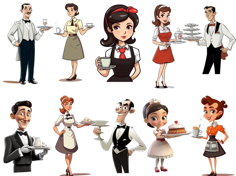 Animated Waiters Clipart PNG Digital Files on a Transparent - Etsy