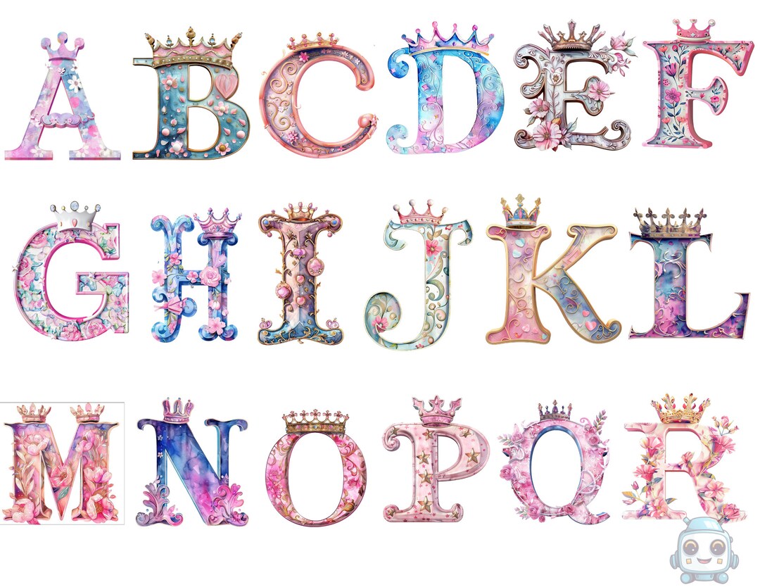 Watercolor Princess Alphabet Clipart, Pink Letters Png, Transparent ...