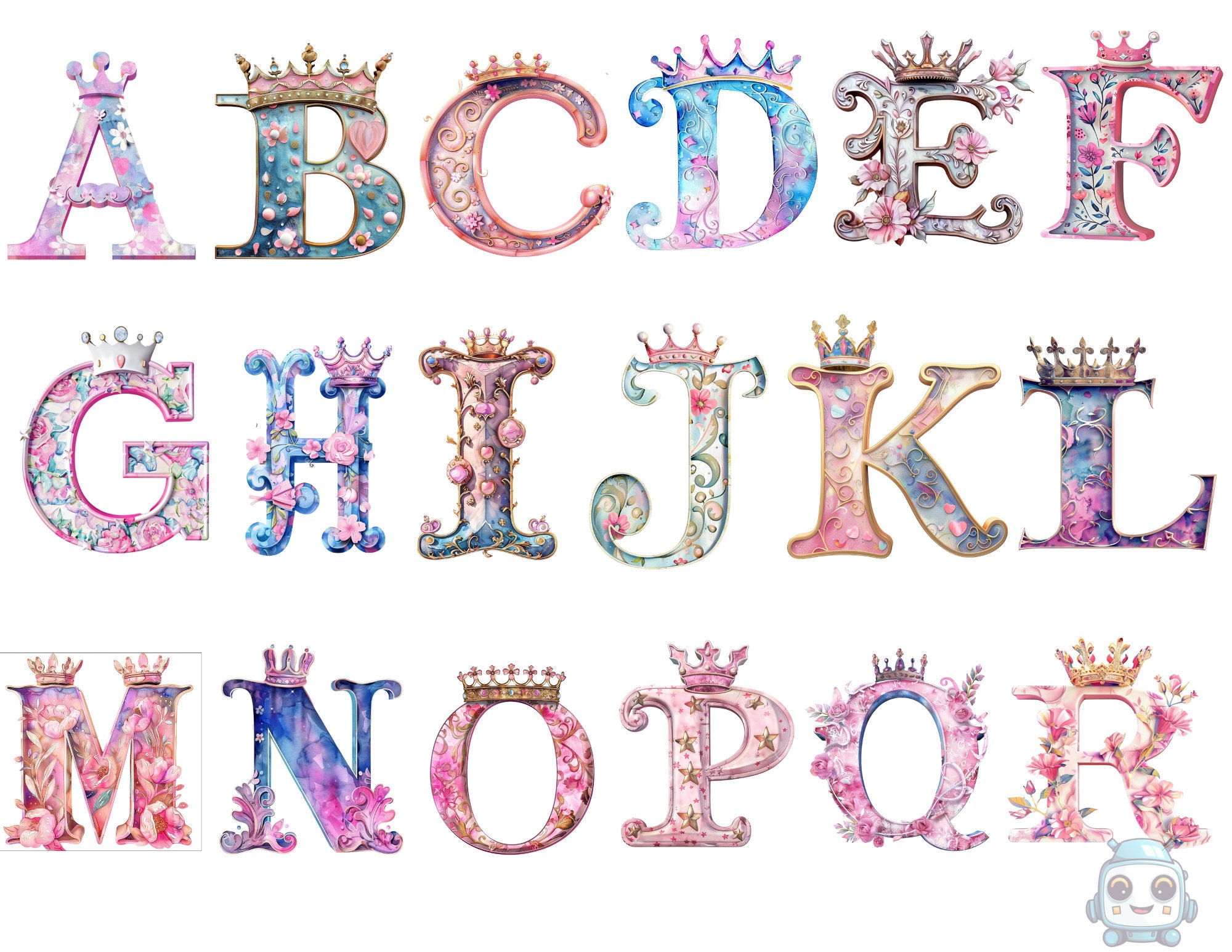 Watercolor Princess Alphabet Clipart, Pink Letters Png, Transparent ...