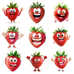 25 Funny Strawberries Clipart, Whimsical Clipart, PNG Individual Images ...