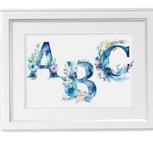 Watercolor Floral Blue Alphabet Clipart , Floral Alphabet, Transparent ...