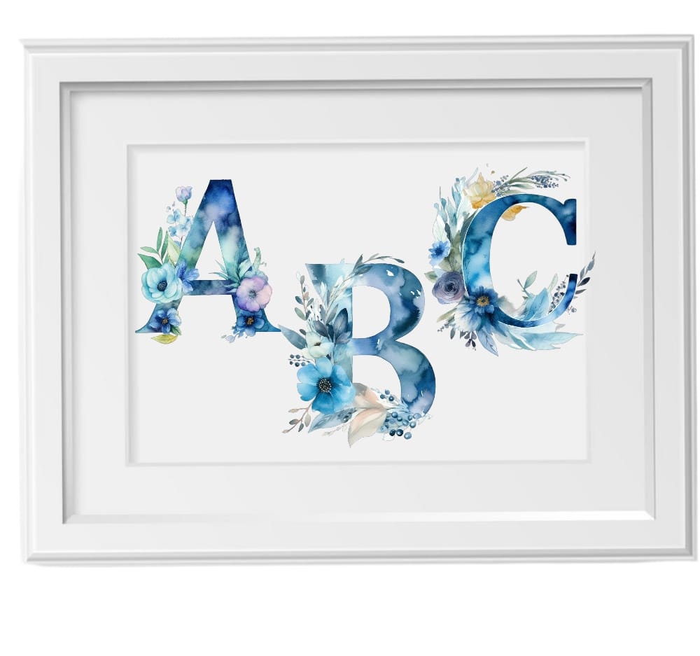 Watercolor Floral Blue Alphabet Clipart Floral Alphabet - Etsy