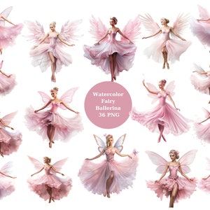 36 Watercolor Fairy Ballerina Clipart, PNG Individual Images on ...
